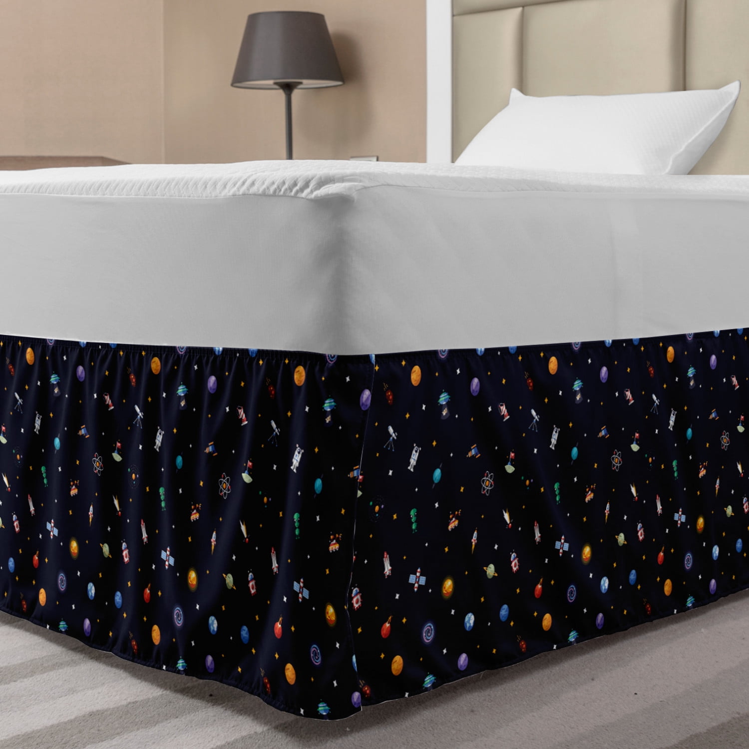 Spaceship Bed Skirt, Science Fiction Themed Comet Alien Atom on Starry ...