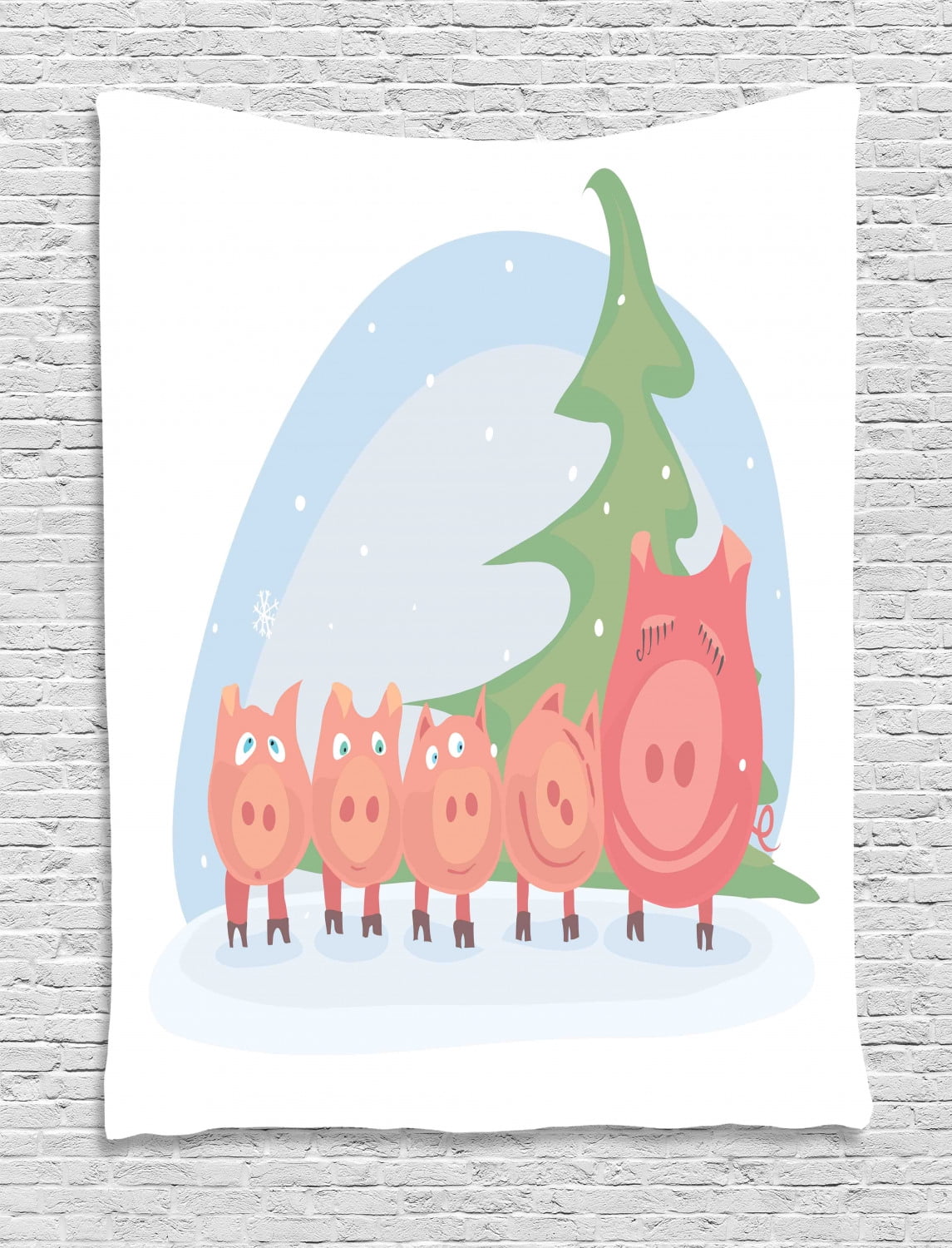 Pig Tapestry, Mother and Babies under a Christmas Tree, Wall Hanging ...