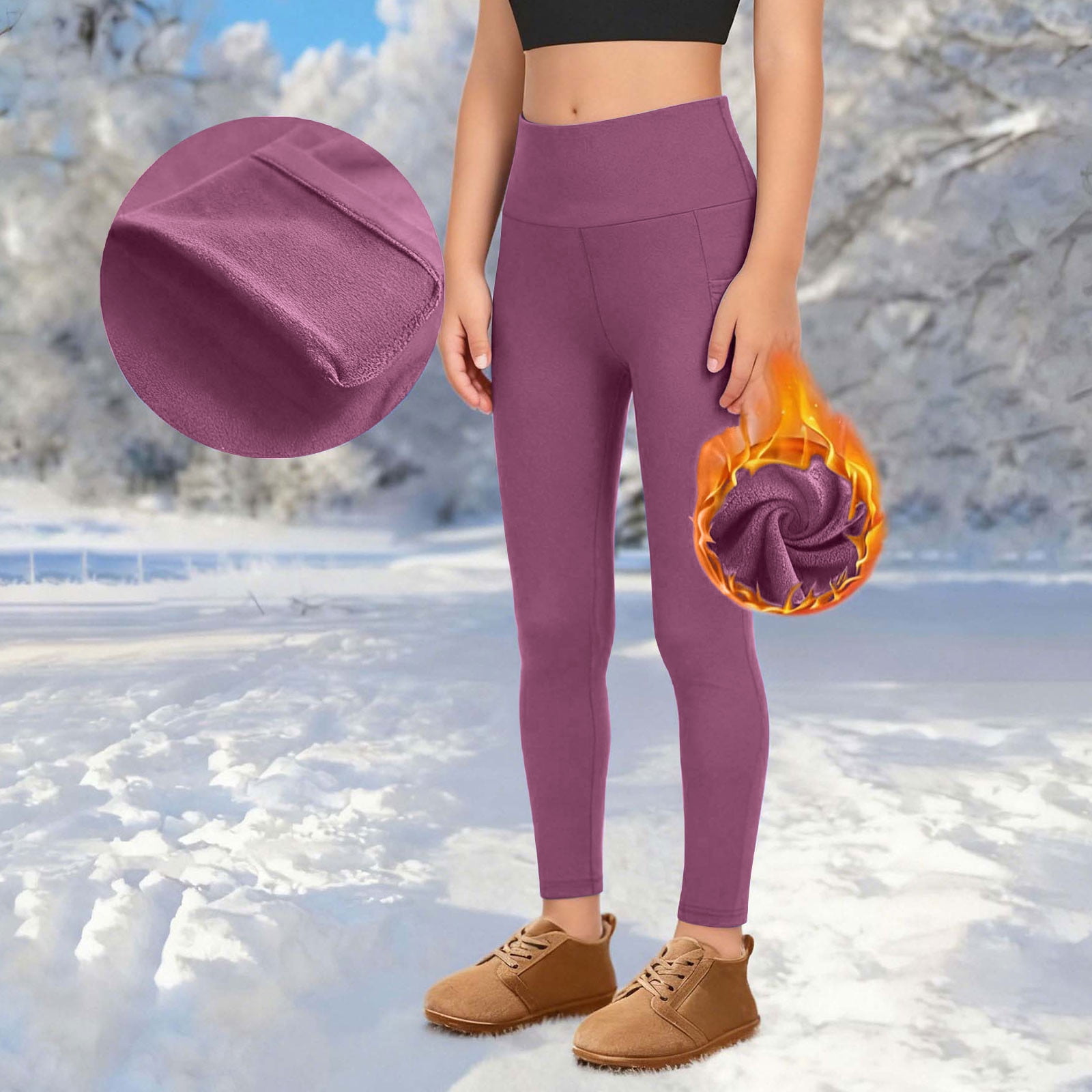 Click here for Egnmcr Full Length Pants Girls High Waisted Fleece... prices