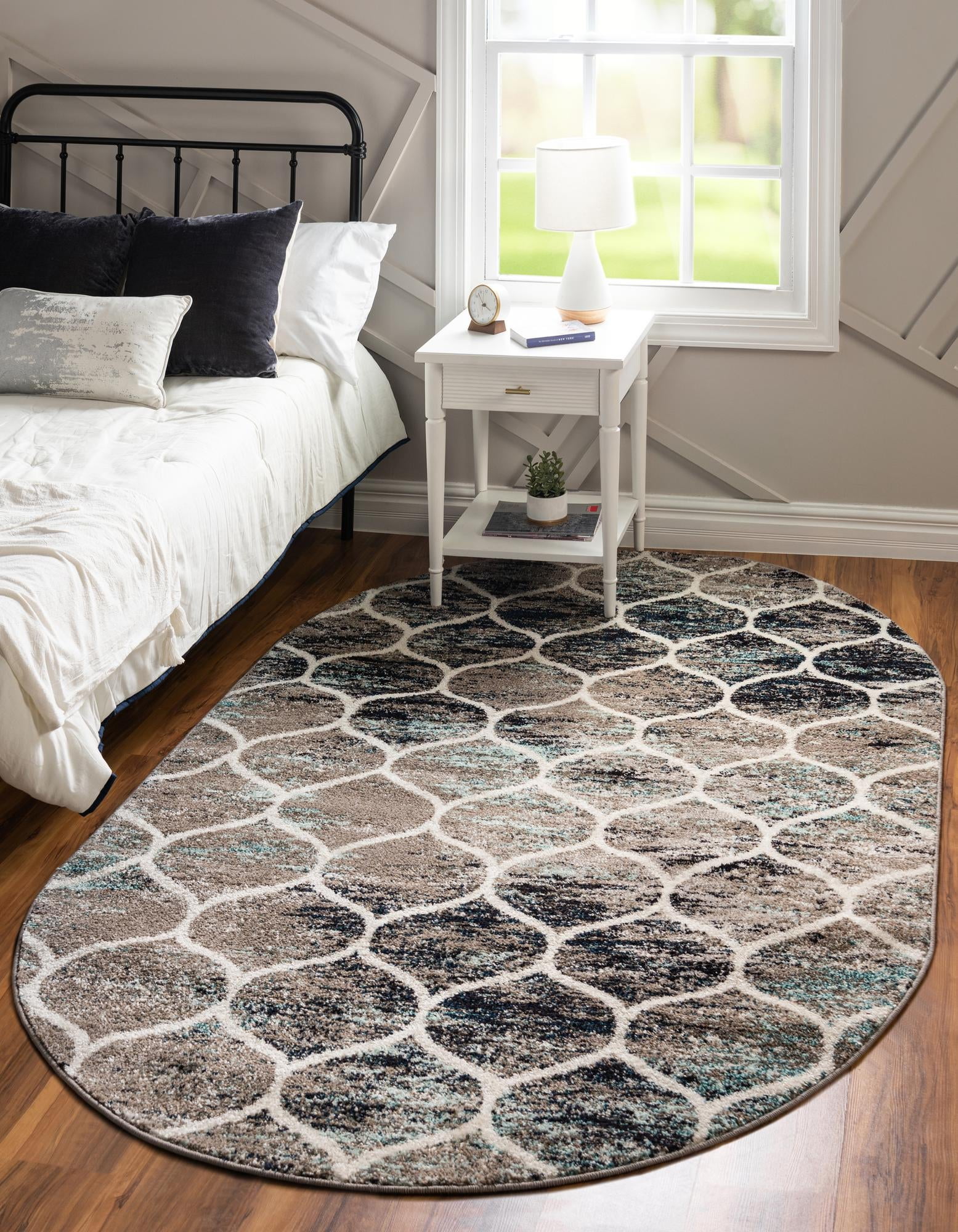 Rugs.com Lattice Frieze Collection Rug – 8' x 10' Oval Blue Multi ...