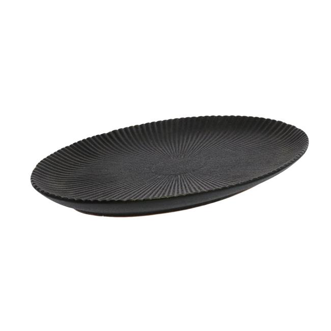 Benjara BM209878 Ceramic Oval Shaped Plate with Ribbed Pattern, Black ...