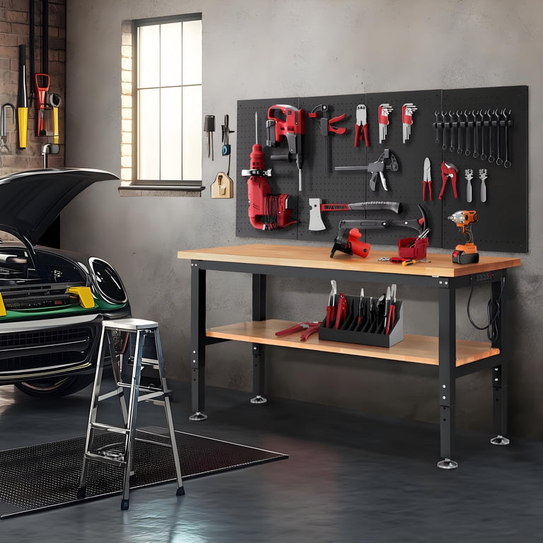 2 Car Garage With Storage Workbench
