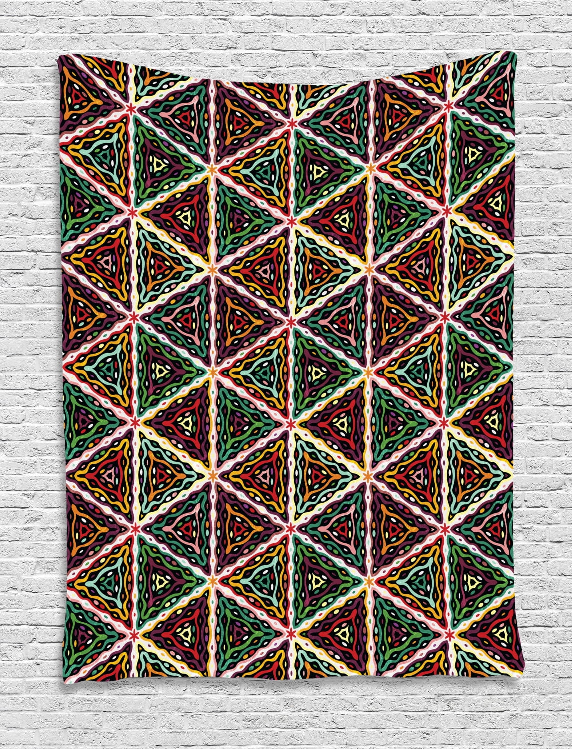 African Tapestry, Grunge Triangle Design Colorful Geometric Mosaic ...
