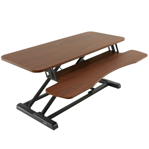 VIVO Dark Walnut Height Adjustable 36" Standing Desk Monitor Riser ...