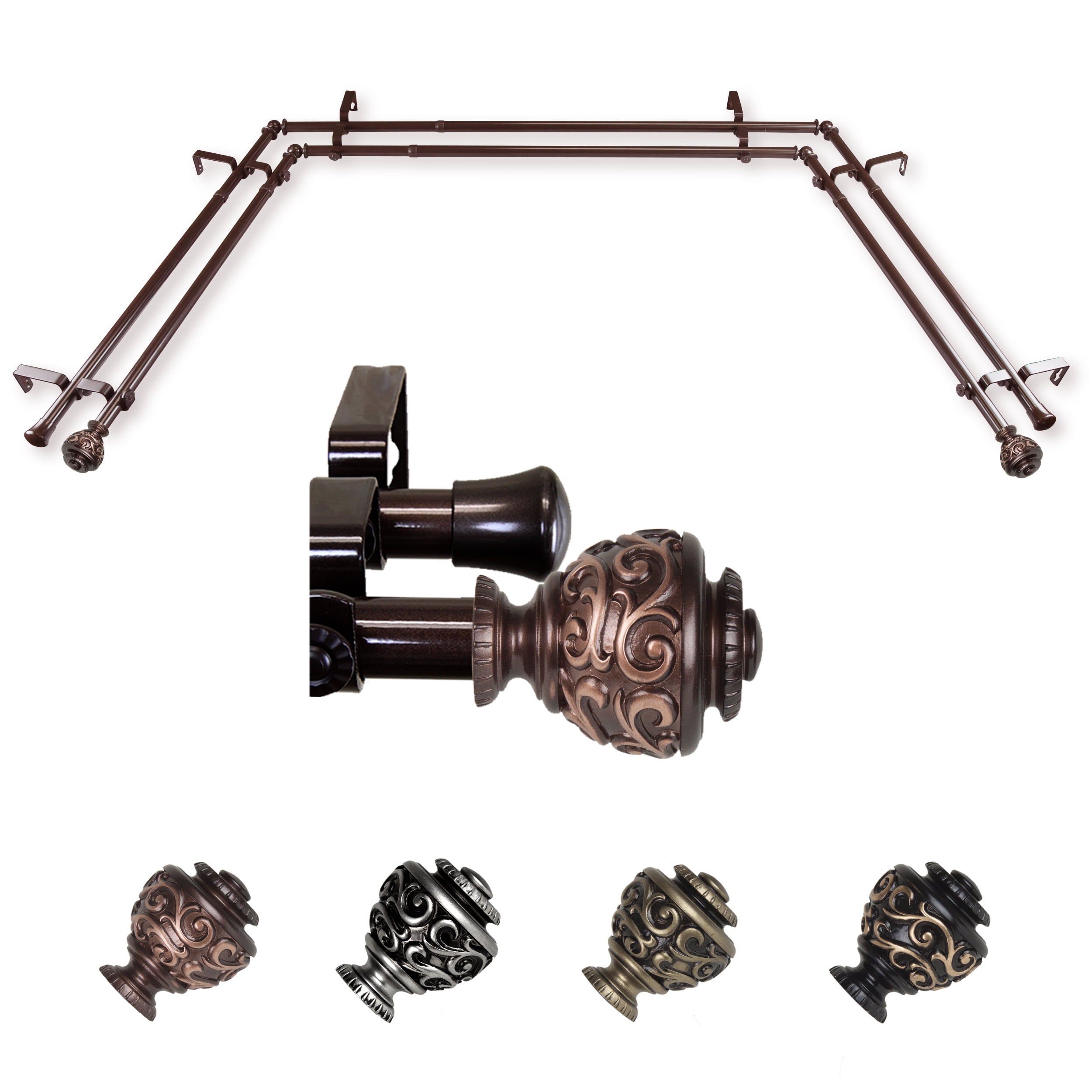 Ingo 13/16" Double Bay Window curtain rod Adjustable 20"-36", 38"-72 ...