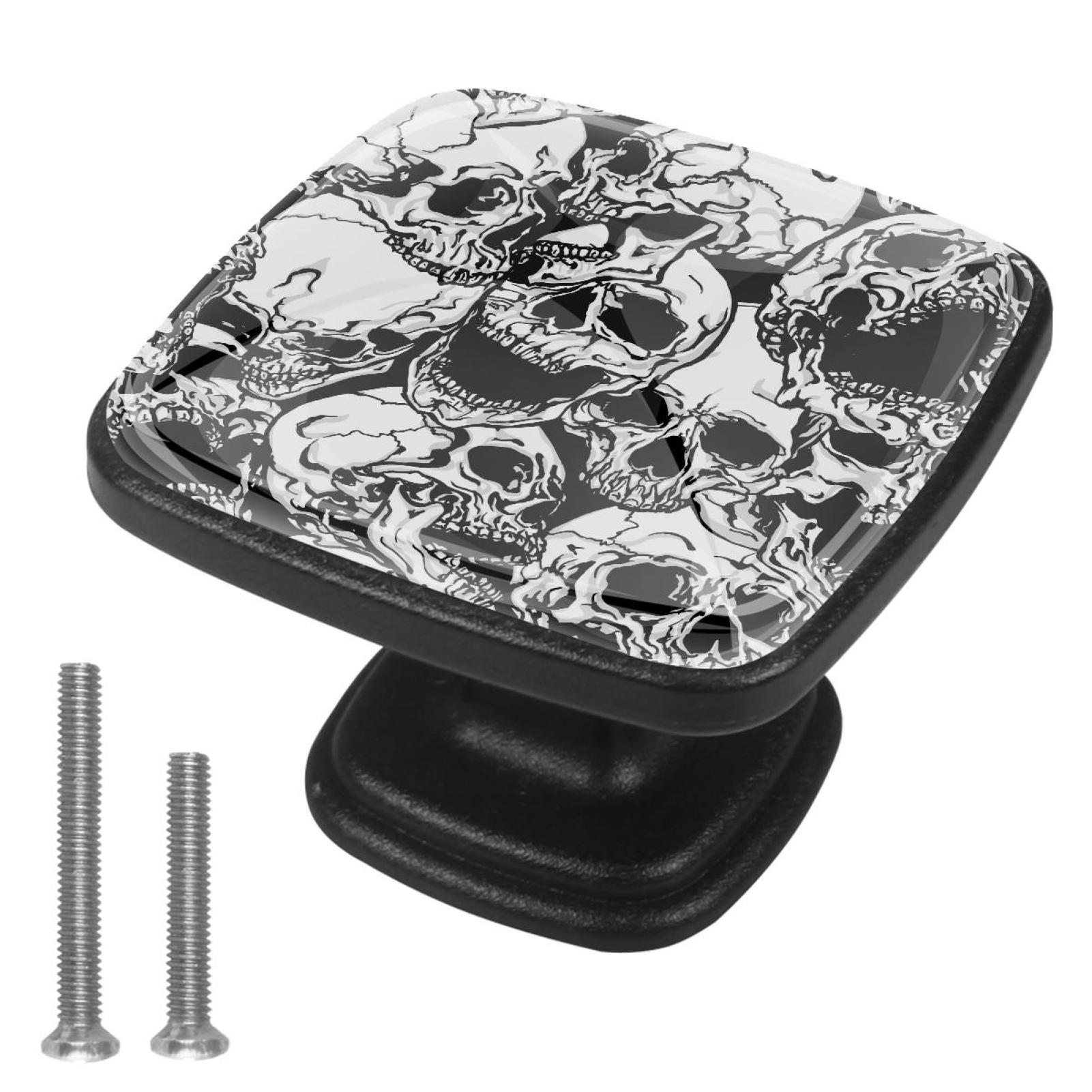 4 Pcs Cabinet Handle Drawer Pulls Skull Knobs with Screws Square ...