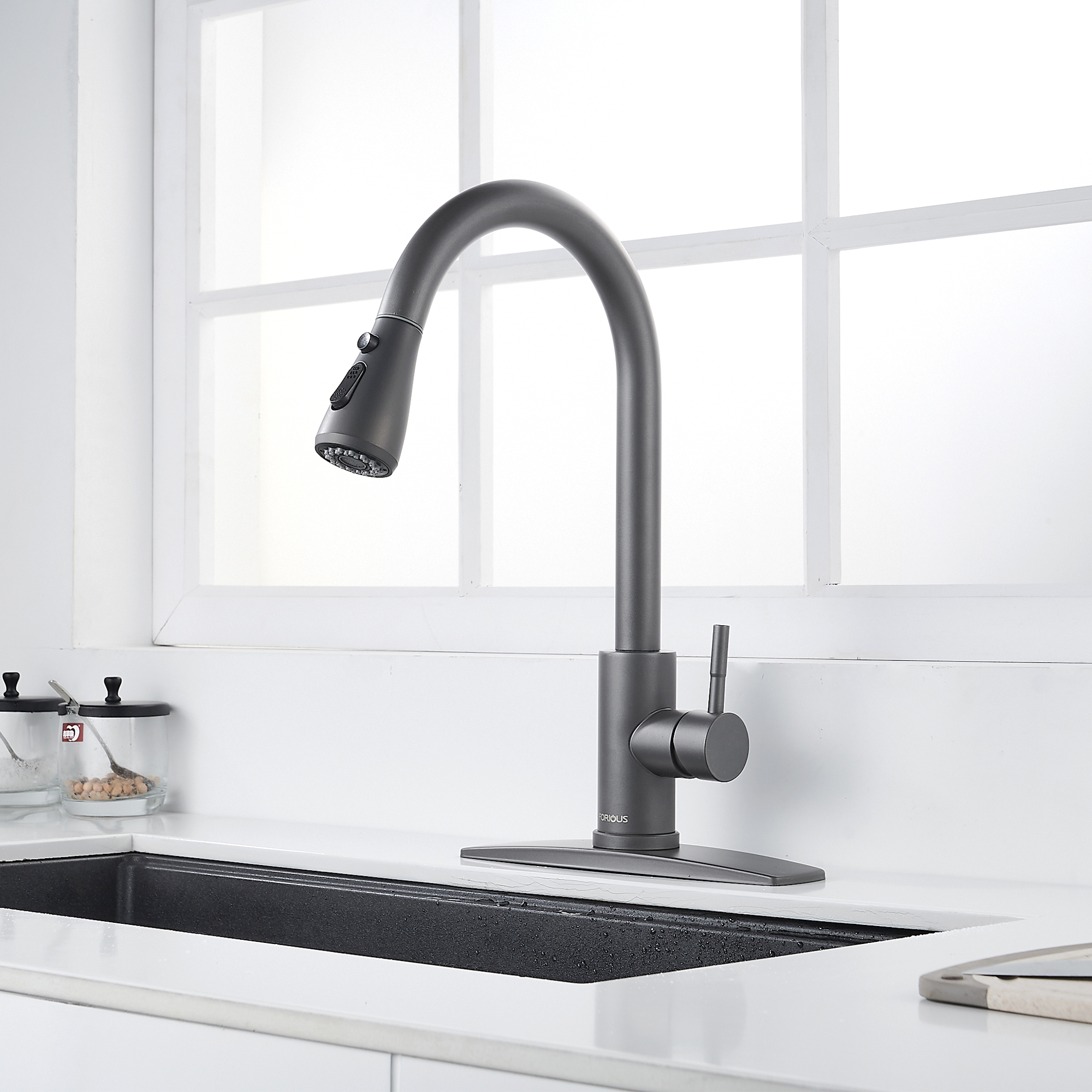 Forious Single Handle Pull Down Sprayer Kitchen Faucet Gray in Kitchen ...