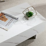 "COSVALVE Modern High Gloss White Marble Rectangle Coffee Table for ...