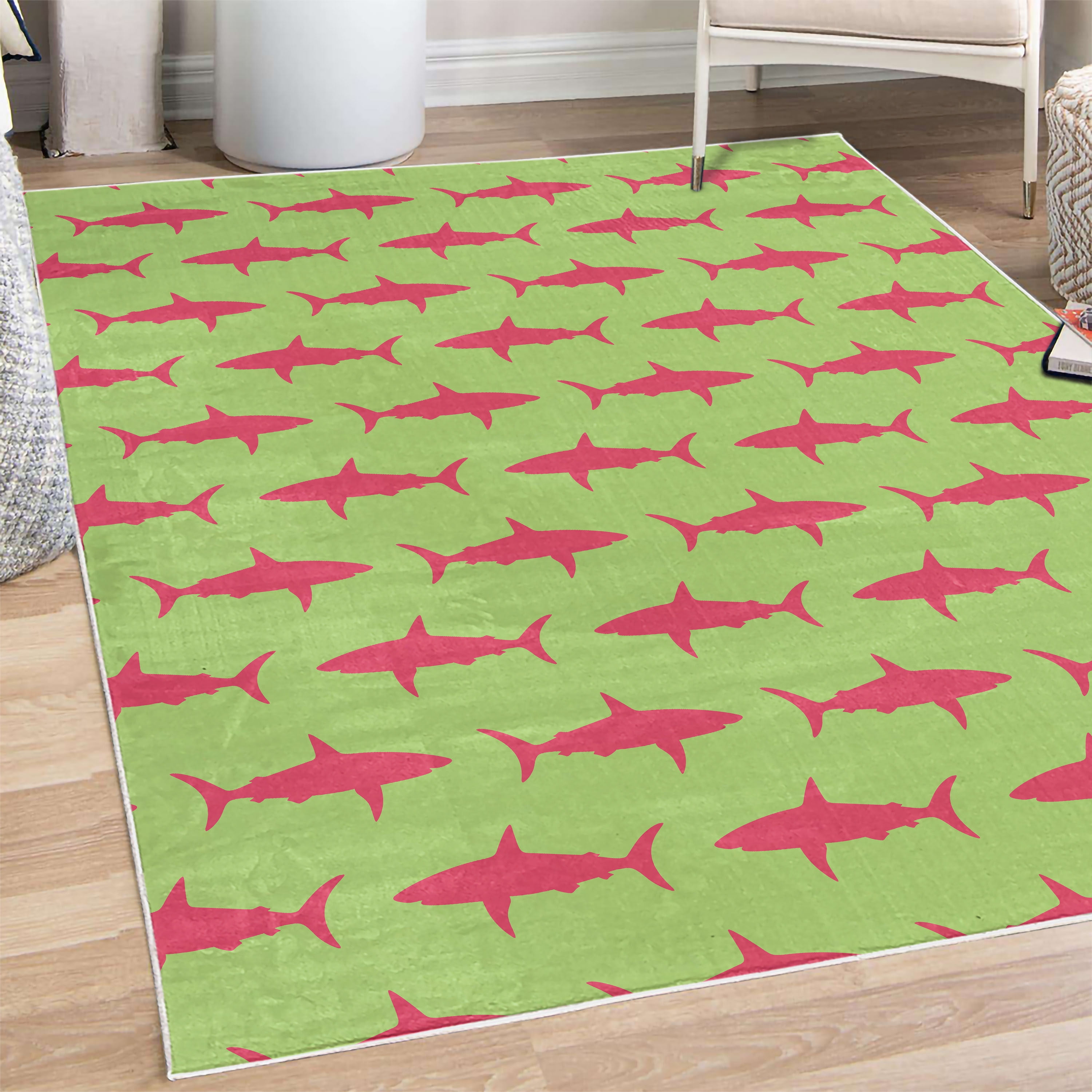 Sea Animals Decorative Rug, Sharks Swimming Horizontal Silhouettes ...