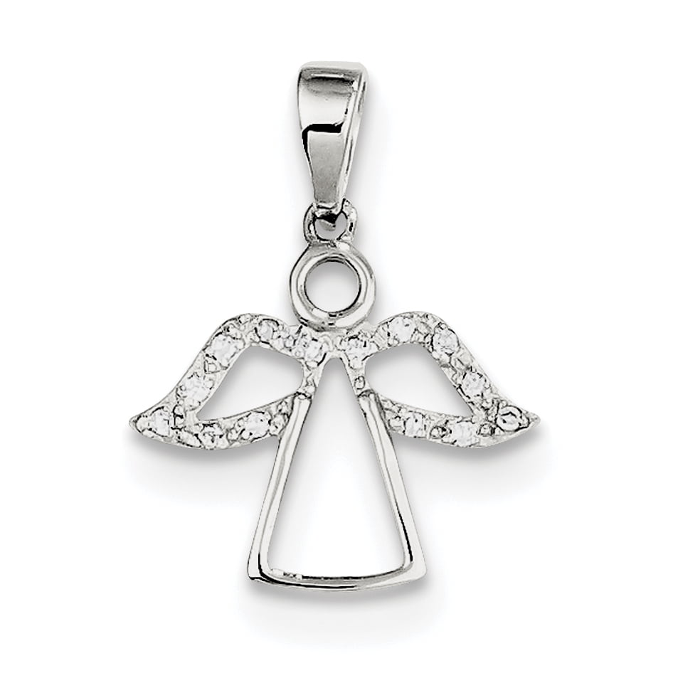 Sterling Silver Angel with Cubic Zirconia Wings Pendant - Walmart.com ...