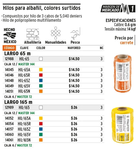 Hilo para albañil, 165 m Truper Hilo para albañil, 165 m | Bodega ...
