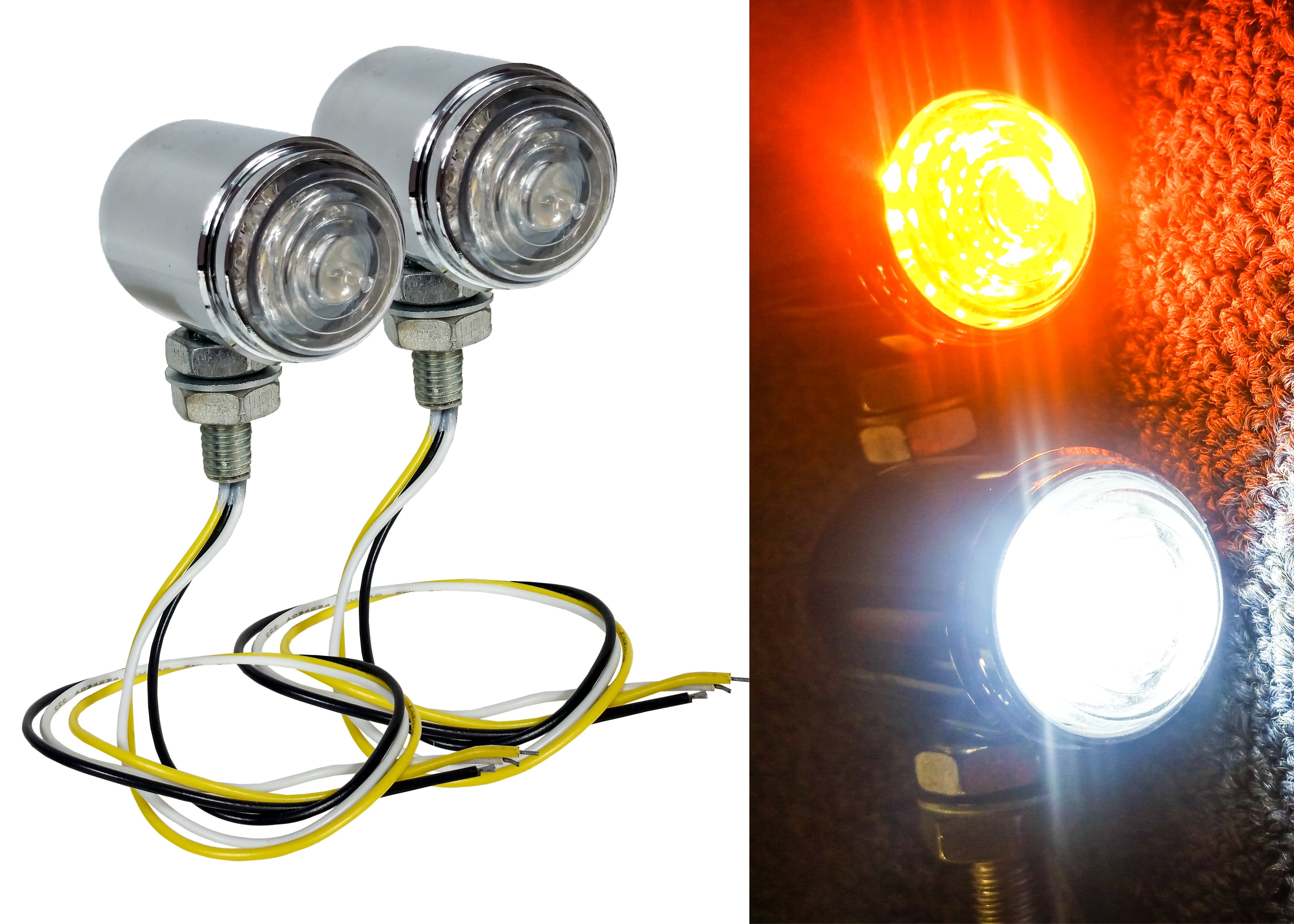 Chrome White Amber Dual LED High Output Running Light Turn Signal Fog ...