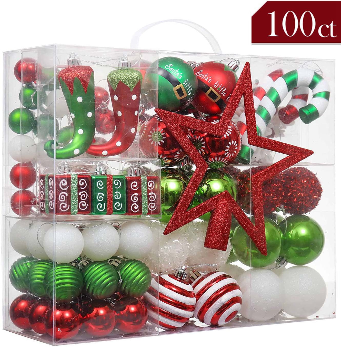 Valery Madelyn 100ct Delightful Elf Christmas Ball Ornaments, Red Green ...