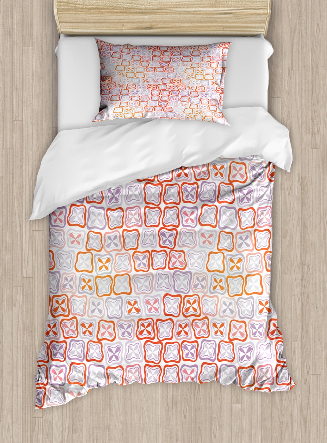 Funky Duvet Cover Set Twin Size, Amorph Wavy Uneven Forms with Four ...