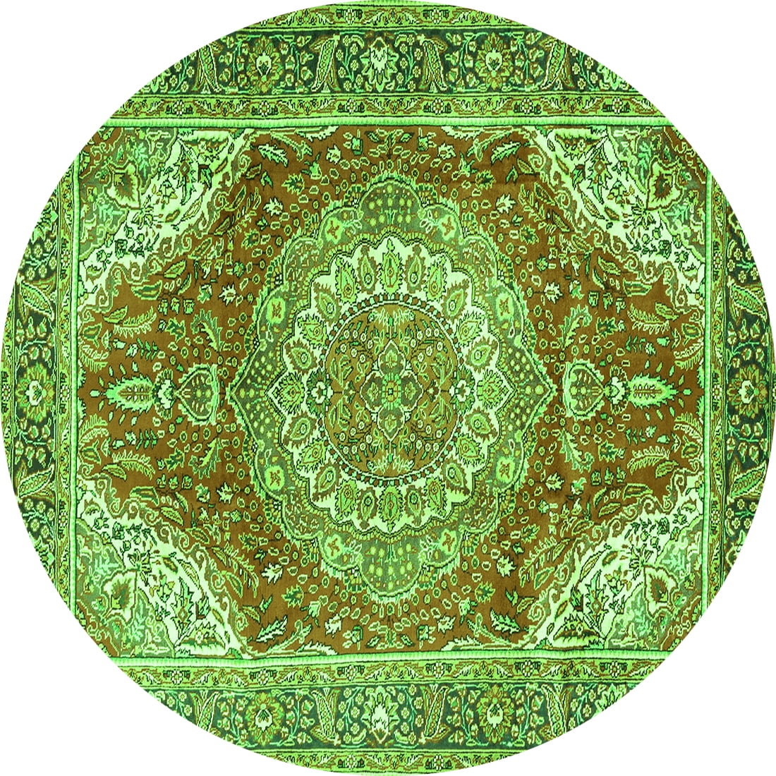Ahgly Company Indoor Round Medallion Green Traditional Area Rugs, 8 ...