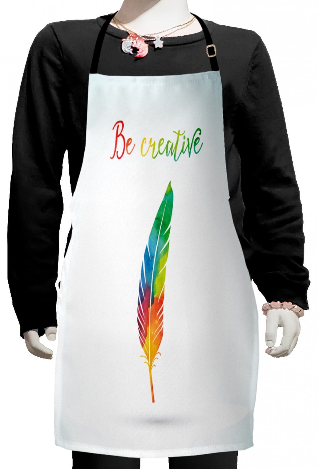 Feather Kids Apron, Rainbow Colored Quill and Be Creative Words Writing ...
