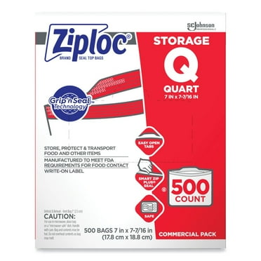 Ziploc Quart Size Reclosable Storage Bags with Zip Lock Seal, 500 Count ...