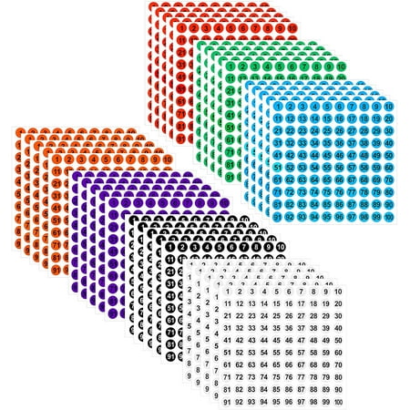 35 Sheets Number Stickers 1-100 Round Vinyl 7 Colors Number Sticker Waterproof Labels for ...