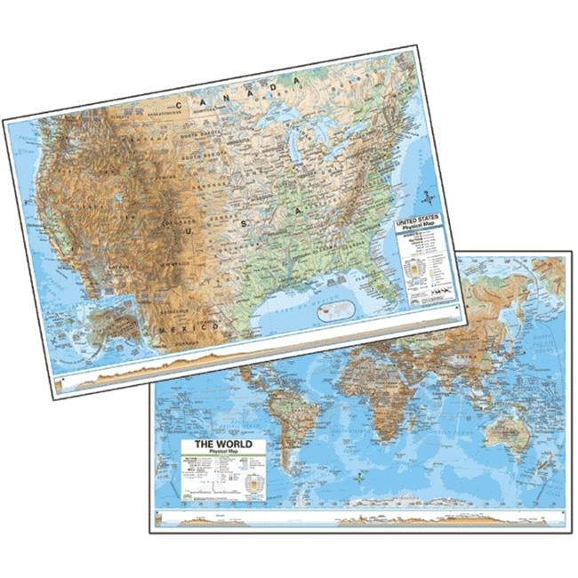 Universal Map 762545437 US & World Advanced Physical Rolled Map Set ...