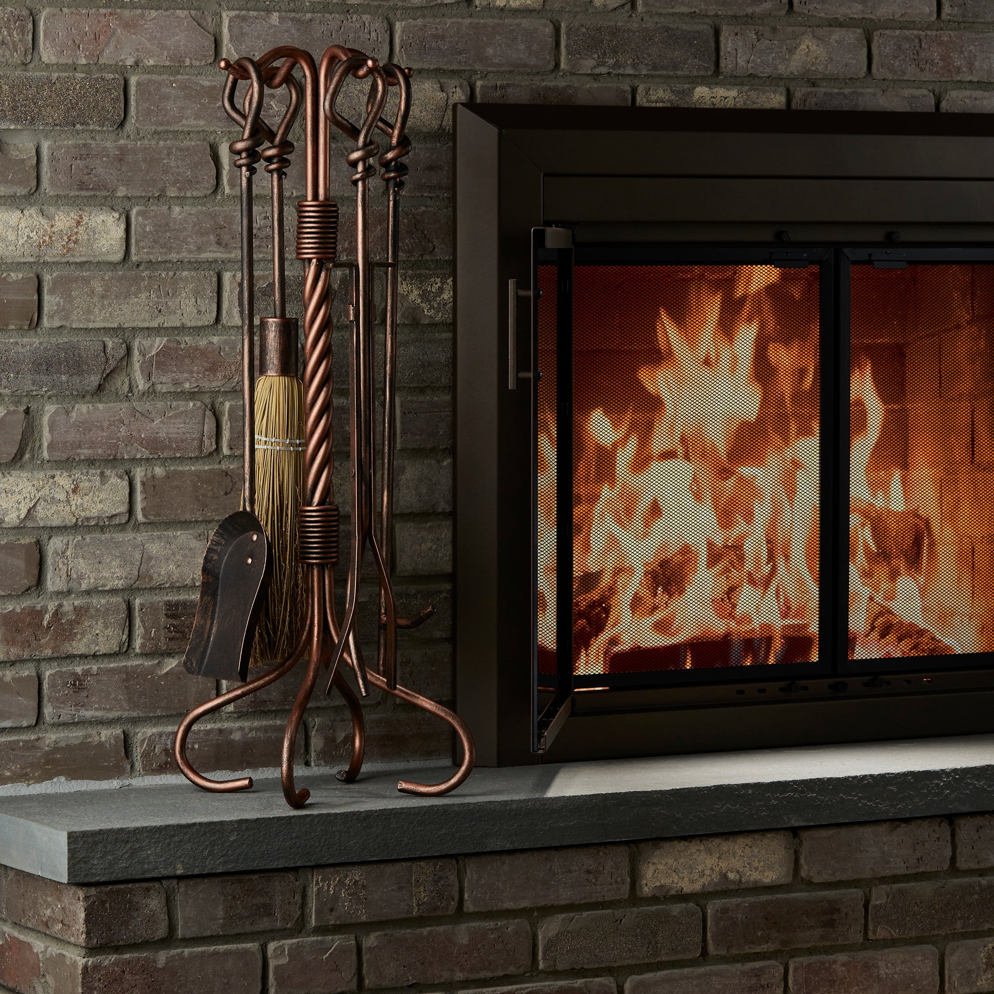 UniFlame 5-Piece Antique Rust Finish Wrought Iron Toolset with Twist ...