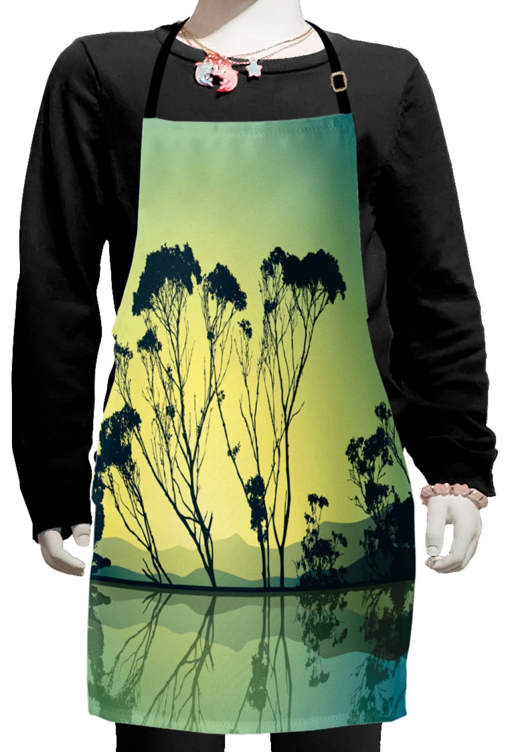 Tree Kids Apron, Tree Silhouettes with Reflections on the Water Scenic ...