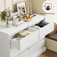 Homfa 6 Drawer White Double Dresser, Sleek Wave Panel Wood Chest for ...