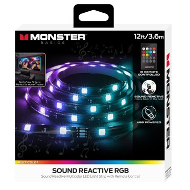 Monster 6.5 ft RGB LED Light Strip, Sound Reactive, Music Sync, USB ...