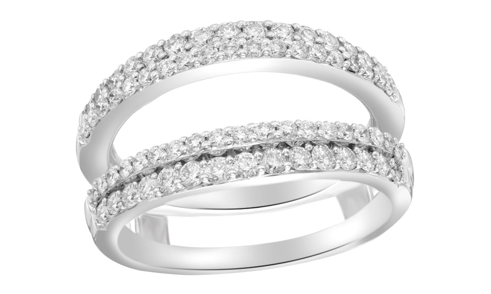 White Natural Diamond Double Row Solitaire Enhancer Ring in 14k White ...