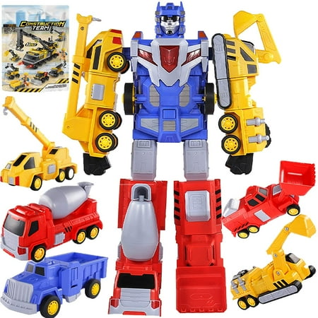 Construction Vehicles Transform into Robot Action Figures,Kids 5 in 1 ...