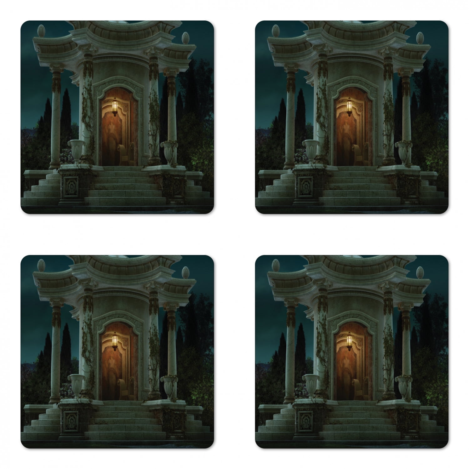 Gothic Coaster Set of 4, Roman Pavilion Lantern Ivy Pillars Dome ...