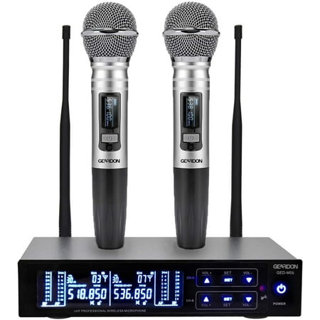 Wireless Microphone System, 100 Channel Dual UHF Metal Cordless ...