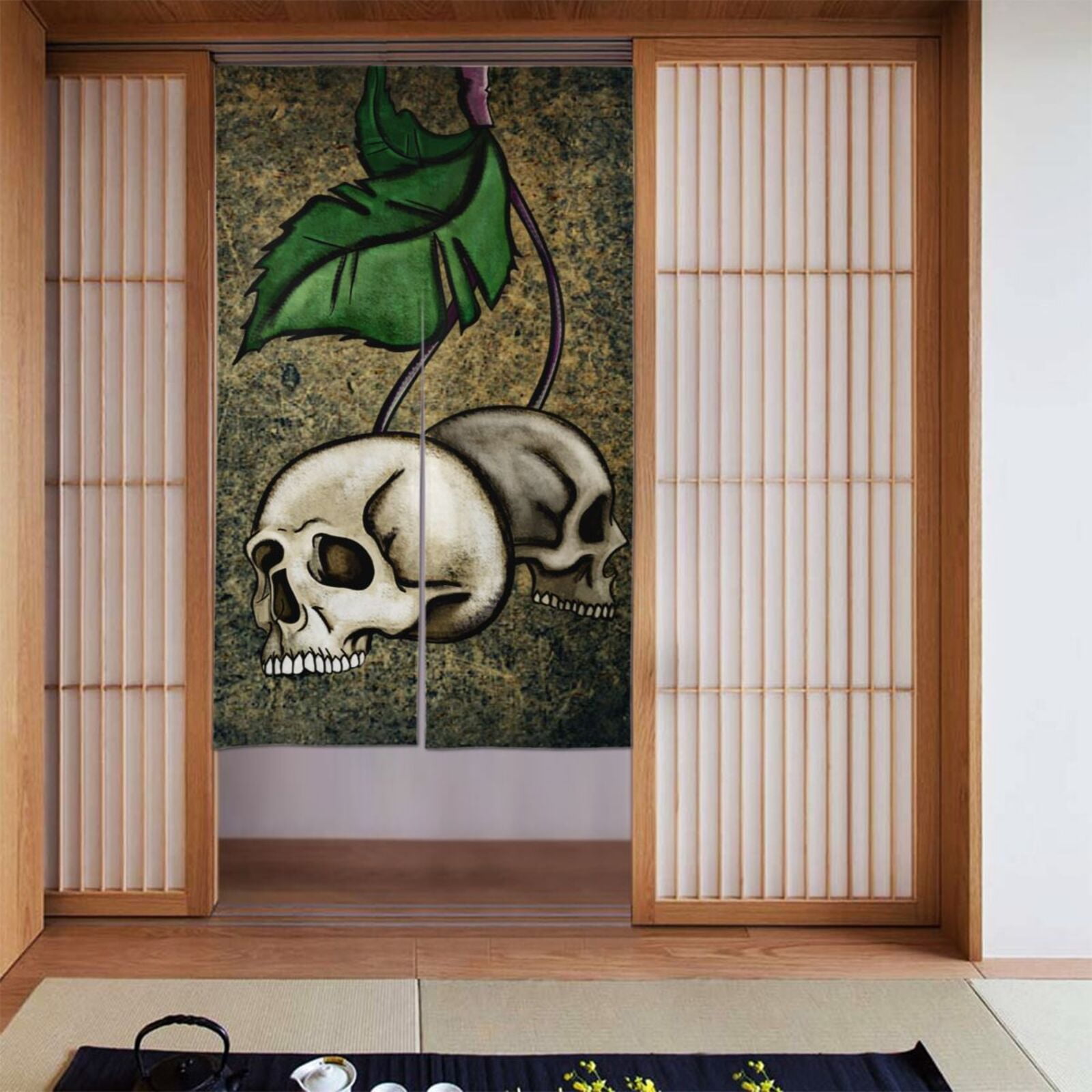 Doorway Drape Split Curtains, Dead Skull Surreal Bone Room Divider ...