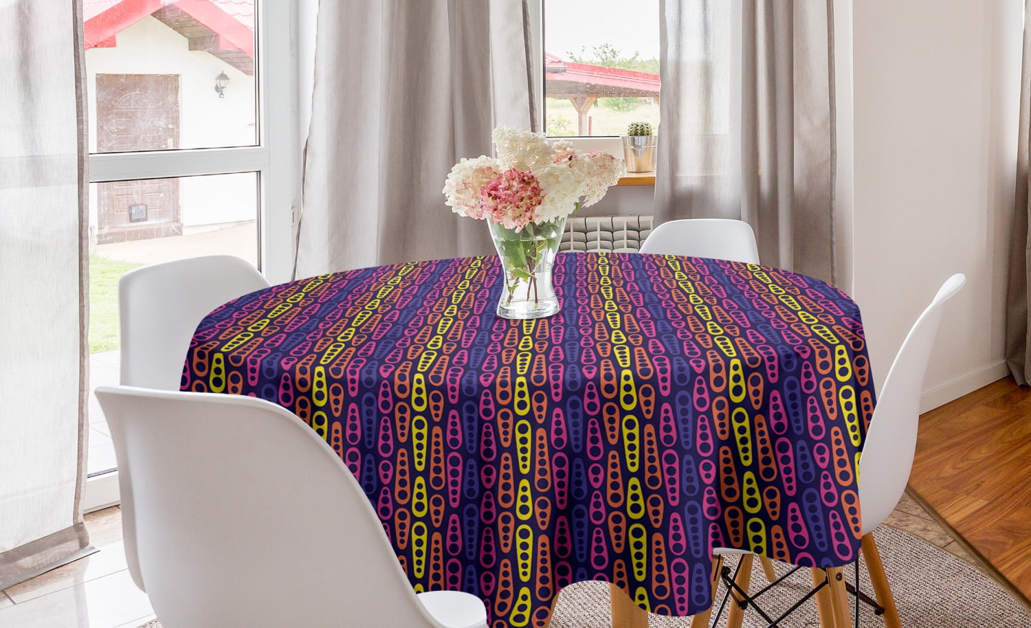 Abstract Round Tablecloth, Colorful Trippy Shapes Abstract Forms Inner ...