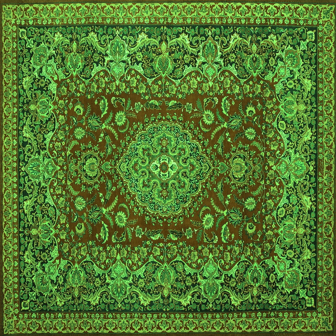 Ahgly Company Indoor Square Medallion Green Traditional Area Rugs, 6 ...