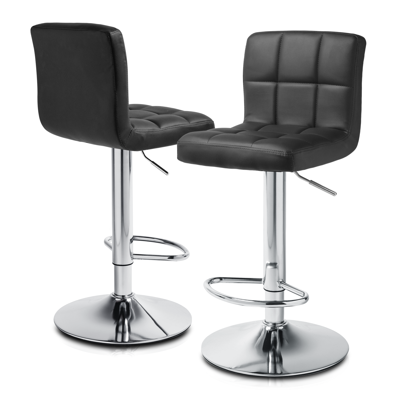 MoNiBloom Swivel Bar Stool Set of 2, Square Leather Adjustable Height ...