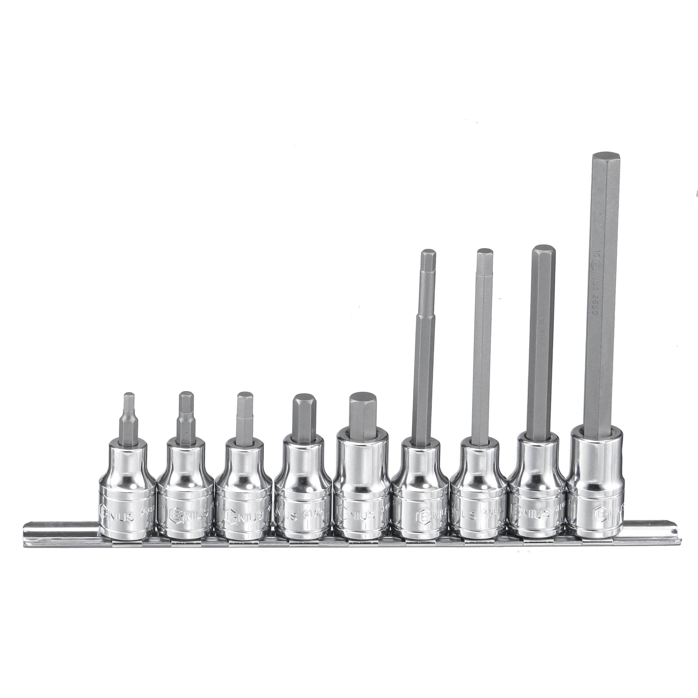 Genius Tools 9 Piece 1/2" Dr. Metric Hex Bit Socket Set - BS-409L ...