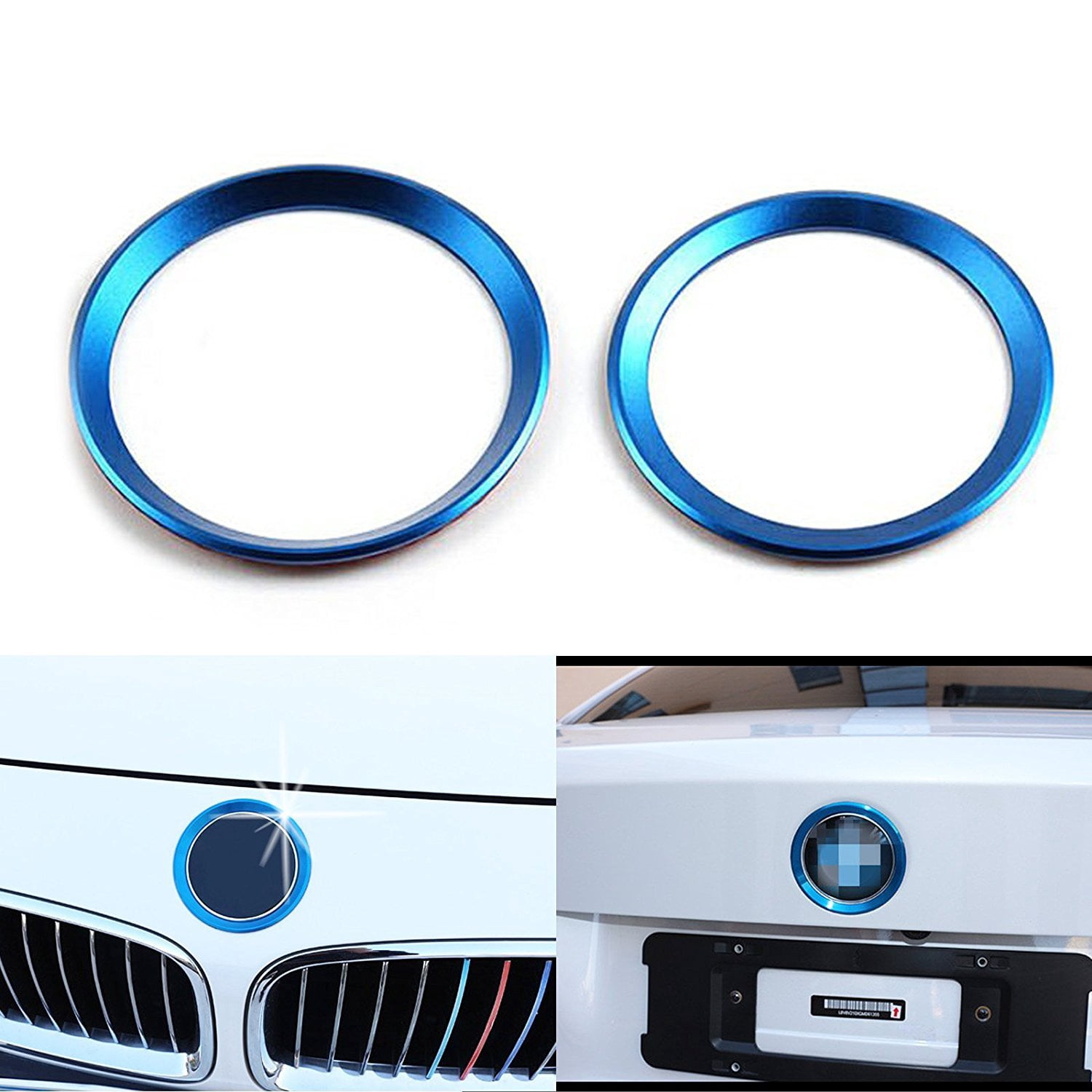 Xotic Tech 2 Pieces Car Front and Rear Logo Blue Ring Decoration For ...