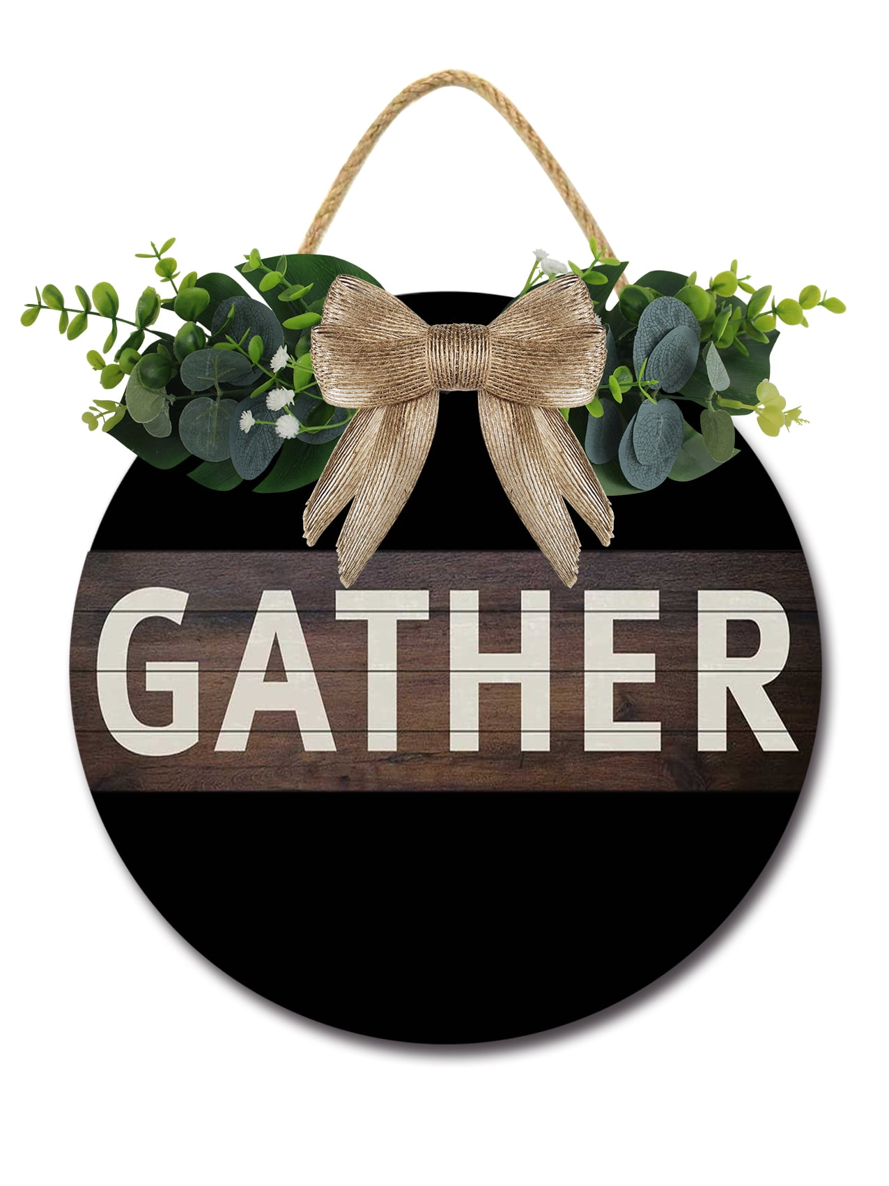 Front Door Porch Decorations GATHER Door Hanging Sign 12 inch Wooden ...