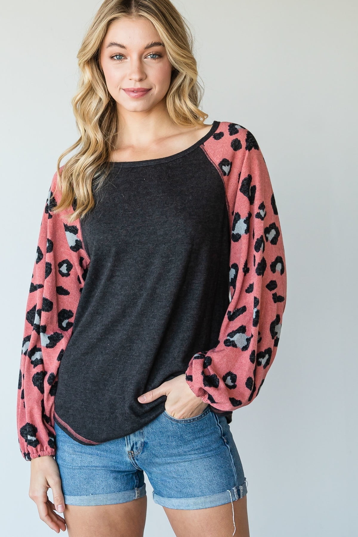Round Neckline And Animal Print Color Block Top - S - Walmart.com