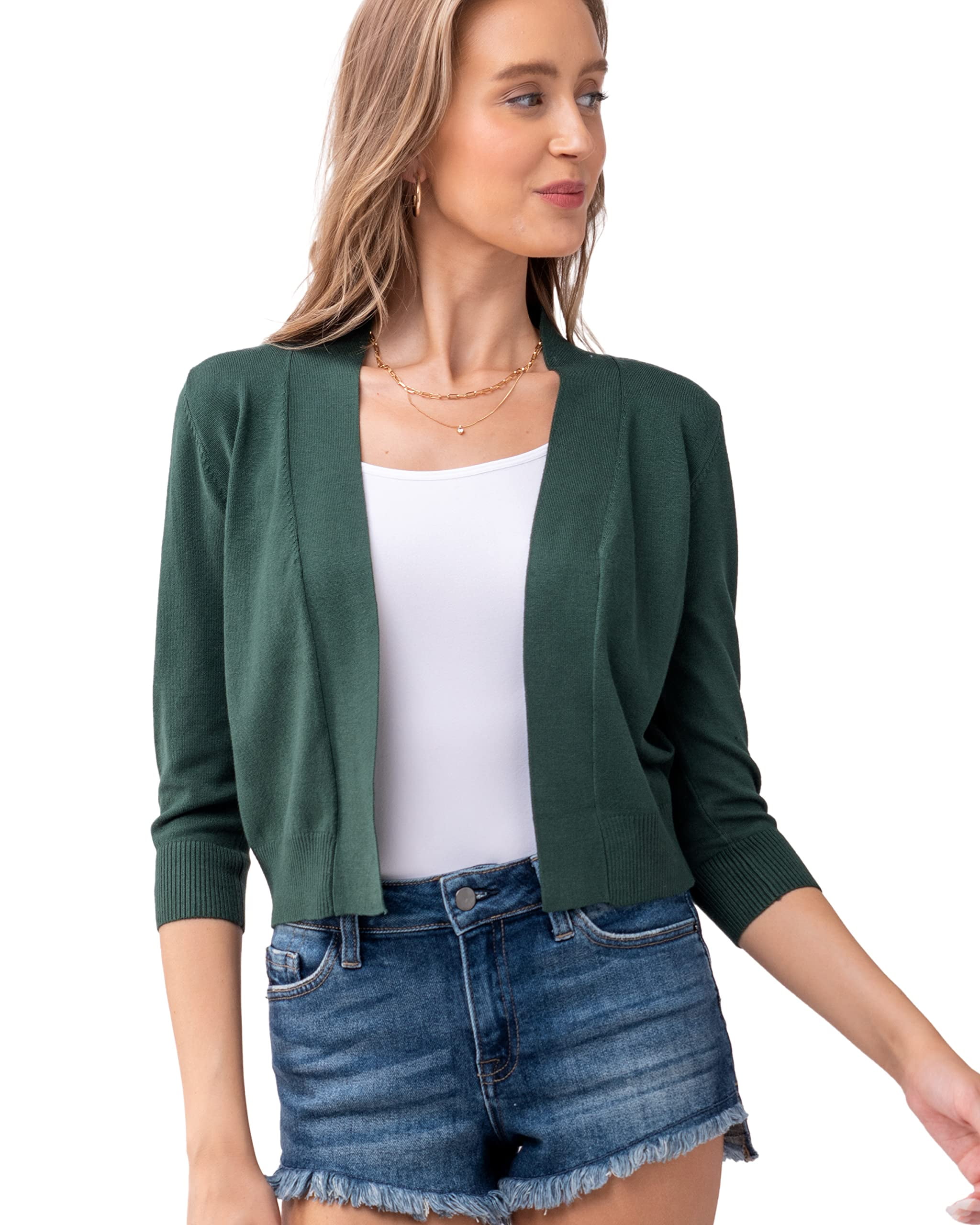 URBAN DAIZY Women's Classic 3/4 Sleeve Crop Bolero Cardigan Open Front ...