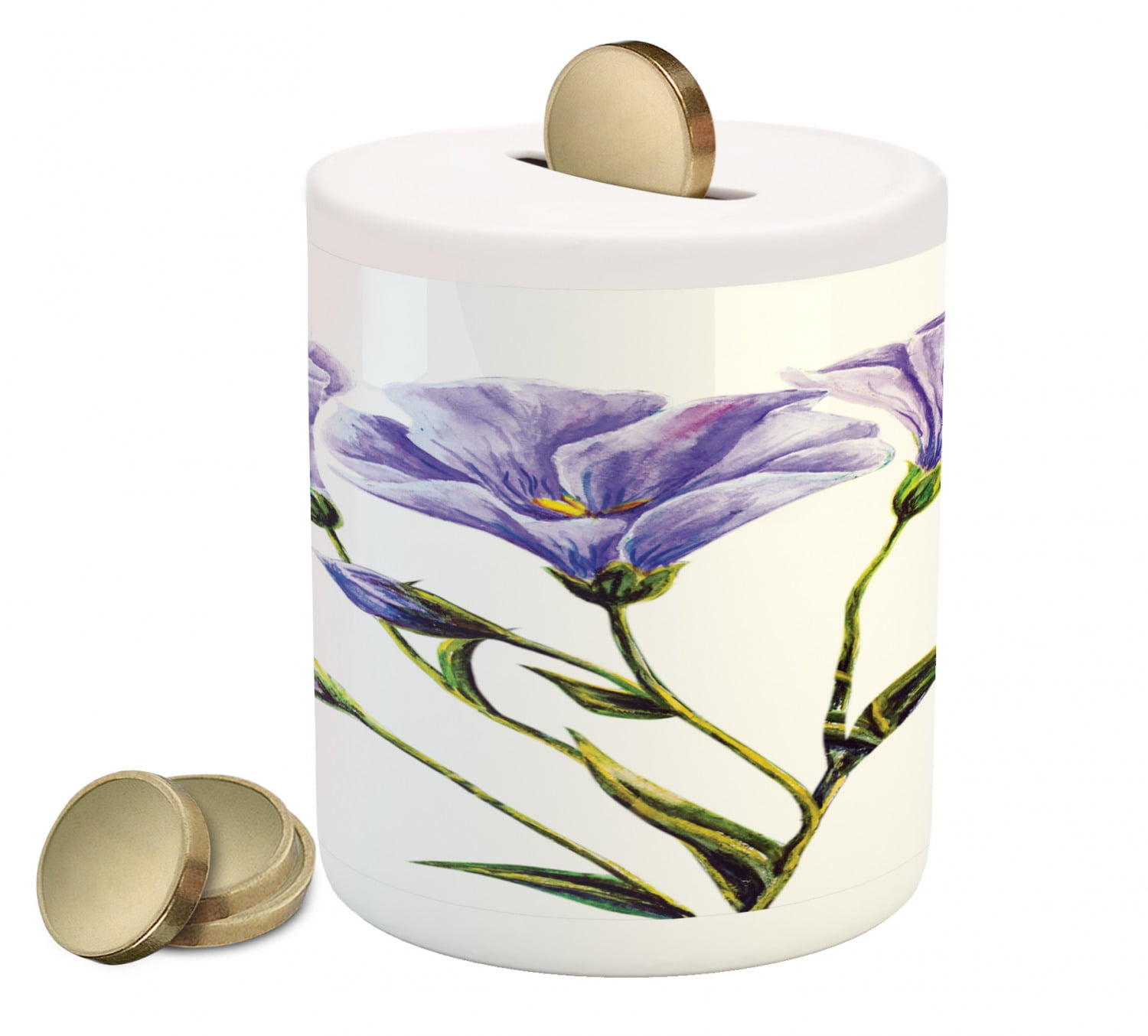 Watercolor Flower Piggy Bank, Wild Flowers Drawing of Romantic Summer ...