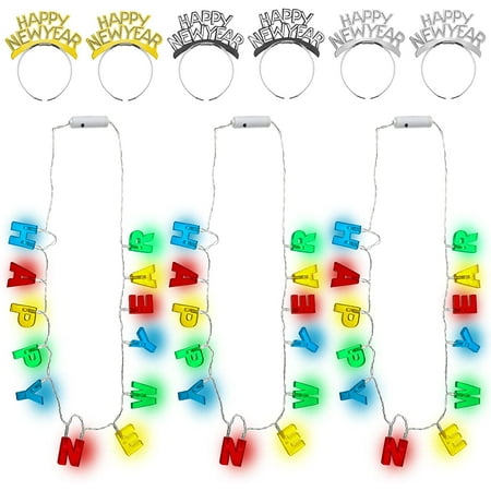 Compuye 9 Pieces Happy New Year Light up Necklaces Headband Set ...