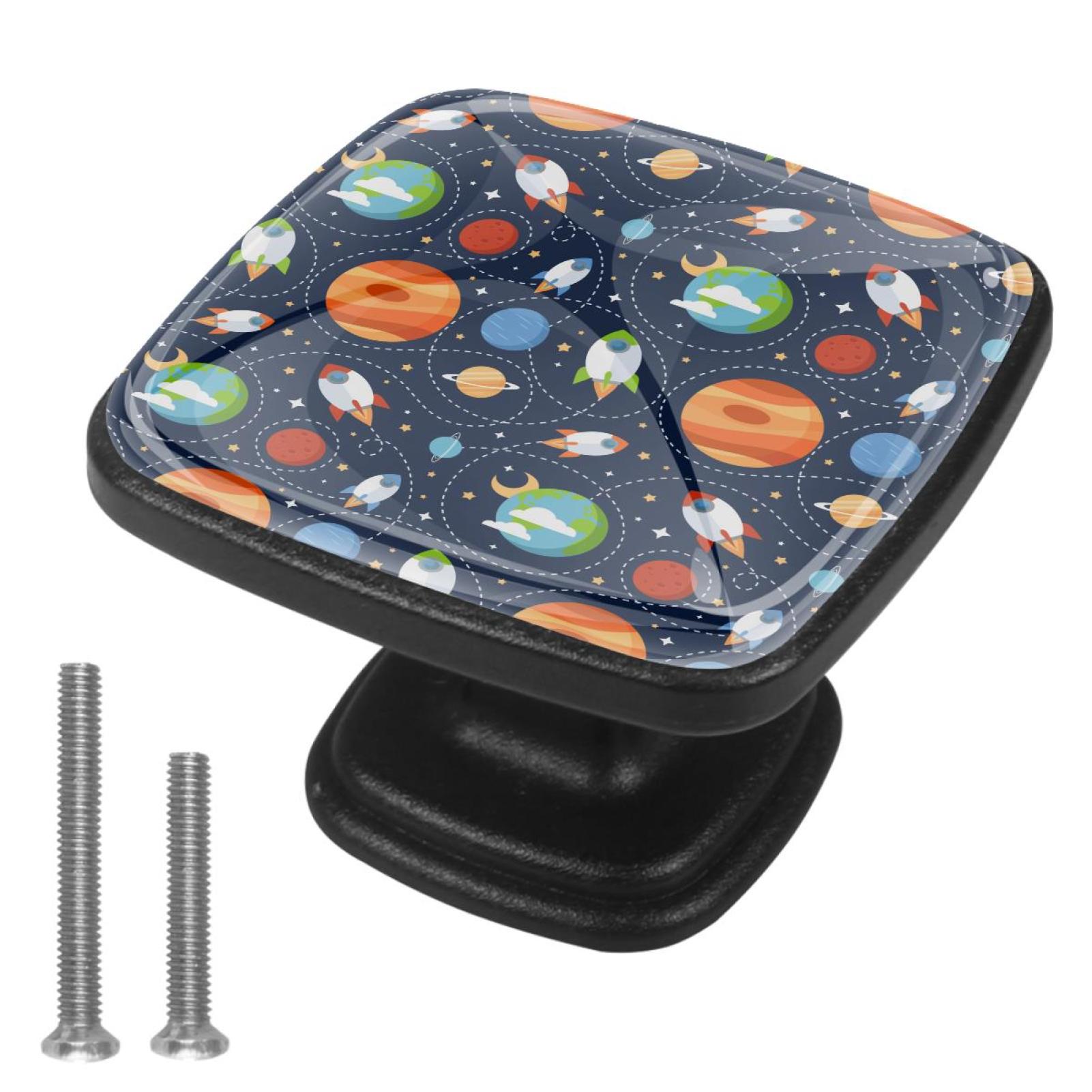 4 Pcs Cabinet Handle Drawer Pulls Space Rocket Knobs with Screws Square ...