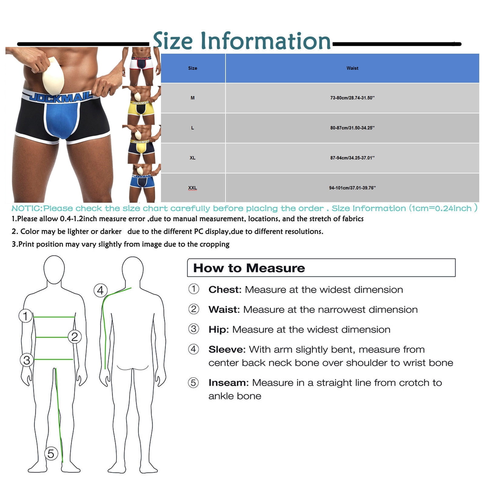 Buy Mens Underwear Boxer Bulge Front + Back Buttocks Double Removable ...