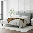 Full Size Bed Frame with Headboard, Vertical Tufted Platform Bed, Frame ...