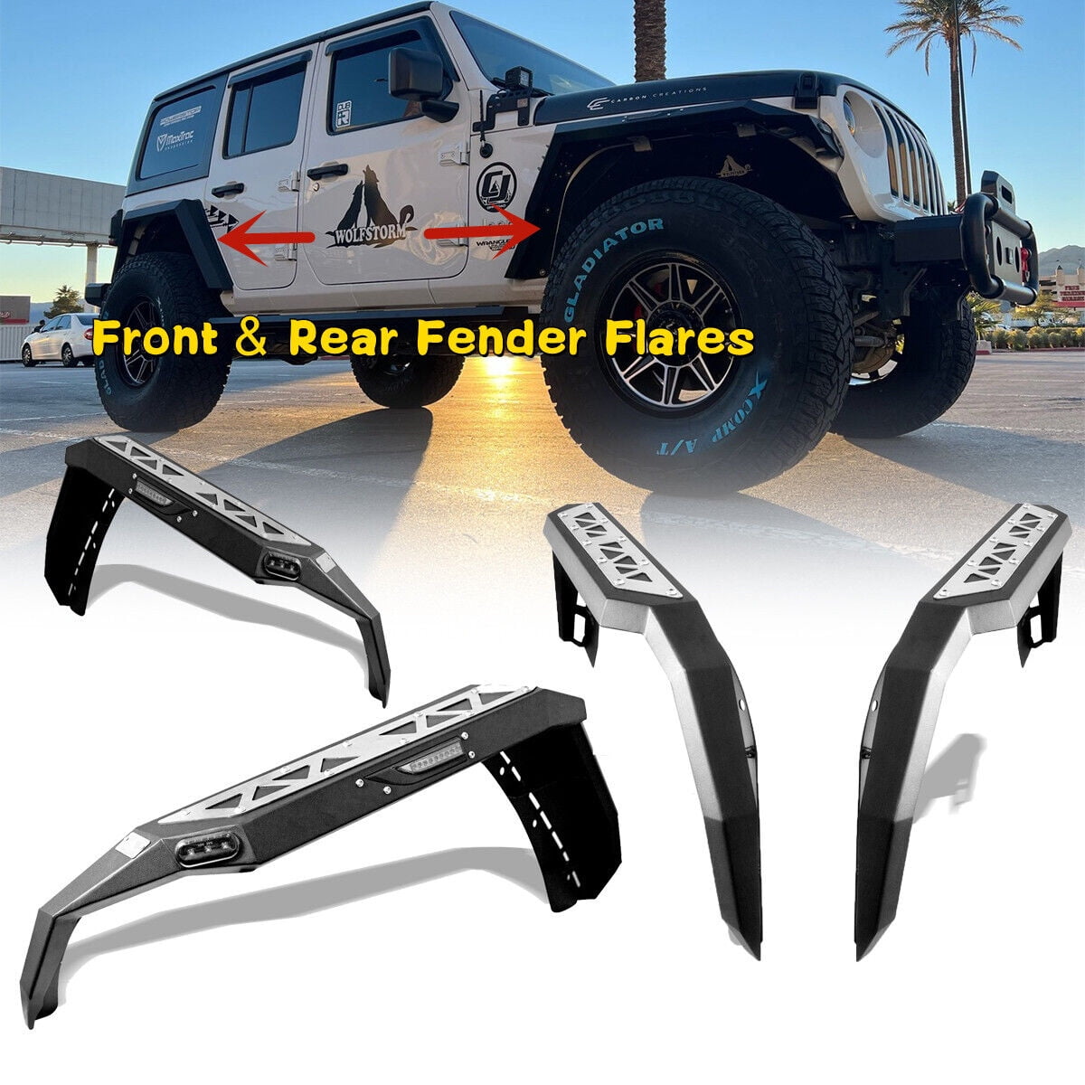 WOLFSTORM Front + Rear Fender Flares For 2007-2018 Jeep Wrangler JK JKU ...