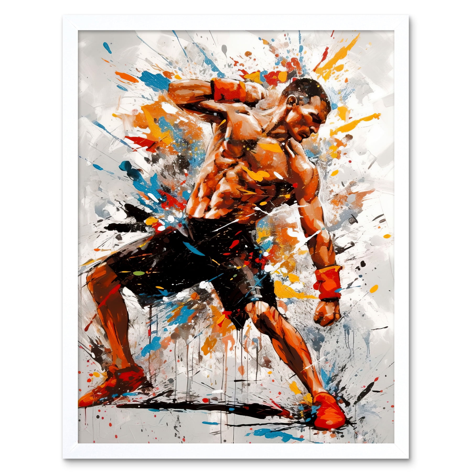 Martial Arts Kickboxer Athlete Splat Paint Art Art Print Framed Poster ...