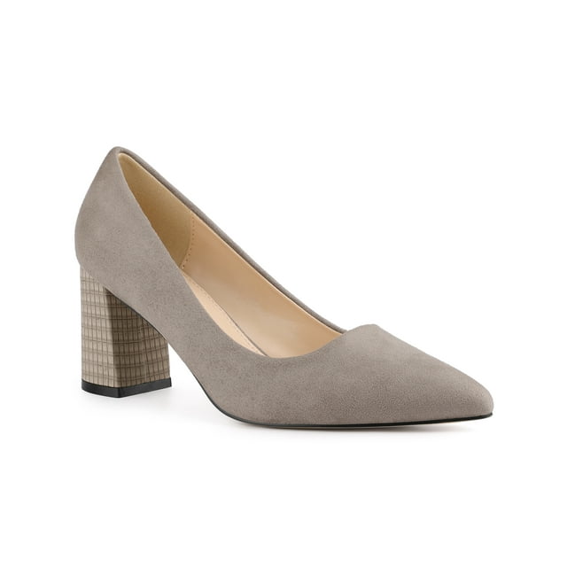 BLISSFUL STEP Women's Shoes Pointy Toe Slip-on Faux Suede Block Heel ...