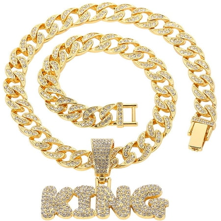 Men Hip Hop KING Letters Pendant Necklace Gold Plated Iced Drip King ...