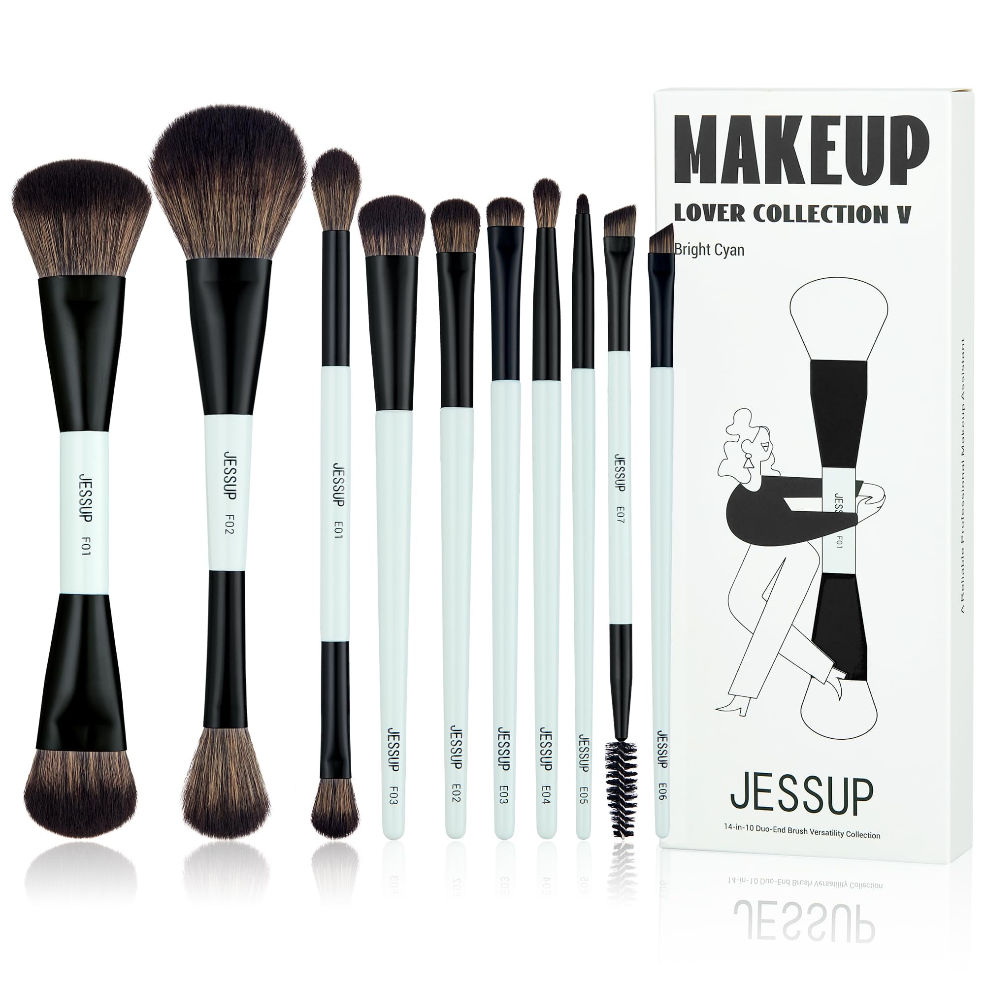 Set de brochas de maquillaje Jessup T500, 10 unidades, con contorno de ...